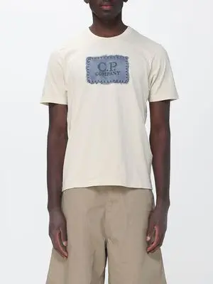 C.P. COMPANY Cotton T-shirt With Contrasting Logo And Crew Neck - Beige