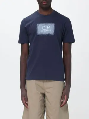 C.P. COMPANY Cotton T-shirt With Contrasting Logo And Crew Neck - Blue