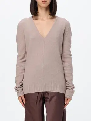Rick Owens Deep V-neck Wool Sweater With Ribbed Trims - Dust