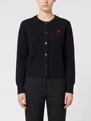 AMI Paris Cardigan With Embroidered De Coeur Motif - Black