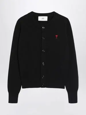 AMI Paris Cardigan With Embroidered De Coeur Motif - Black