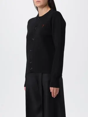 AMI Paris Cardigan With Embroidered De Coeur Motif - Black
