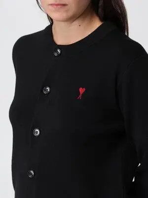AMI Paris Cardigan With Embroidered De Coeur Motif - Black