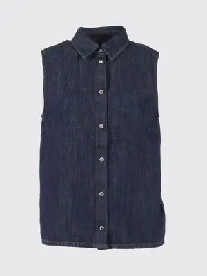 7 For All Mankind Sleeveless Denim Shirt With Spread Collar