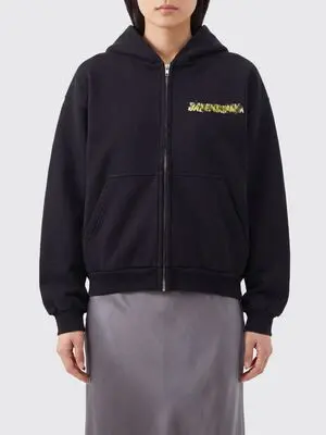 Balenciaga Oversized Zipped Cotton Hoodie With Printed Logo And Dropped Shoulders - Black