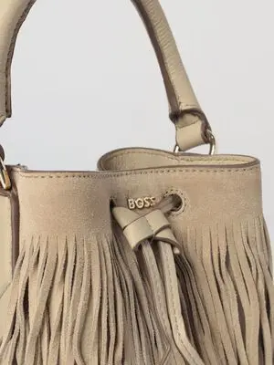 BOSS Lenah Fringed Suede Bucket Bag - Beige