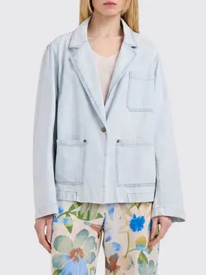 Momoni Relaxed Fit Single-breasted Cropped Blazer In Bleached Denim - Gnawed Blue
