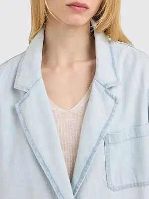 Momoni Bleached Stretch Cotton Denim Cropped Blazer