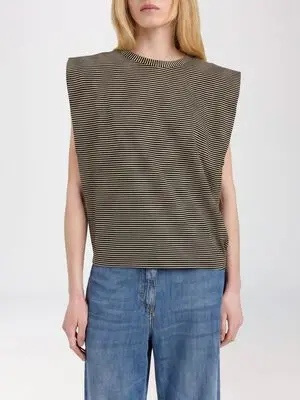 Momoni Cotton-blend T-shirt With Padded Shoulders And Cap Sleeves - Striped