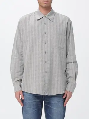 Our Legacy Linen And Cotton Blend Shirt With French Collar And Patch Pocket - Sage