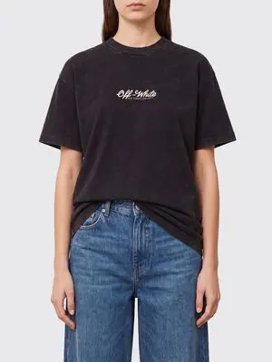 Off-White Cotton T-shirt With Graphic Logo Print On The Front - Black