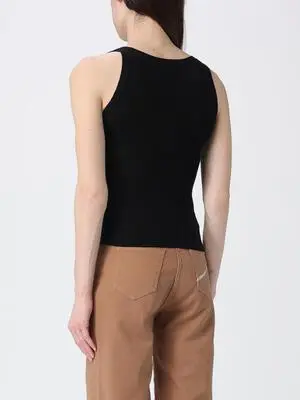 Elisabetta Franchi Ribbed Wool Tank Top With Logo - Black