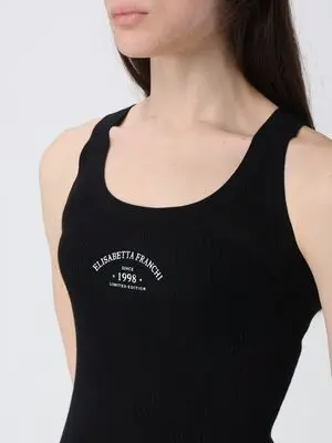 Elisabetta Franchi Ribbed Wool Tank Top With Logo - Black