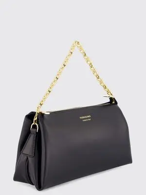 FERRAGAMO Rectangular Smooth Calfskin Mini Bag With Metal Mesh Handle - Black