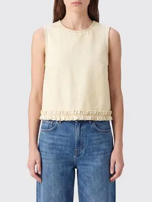 Baum Und Pferdgarten Sleeveless Organic Cotton Top With Embroidery And Ruffles - Ivory