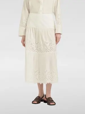 Momoni A-line Cotton Midi Skirt With Lace Inserts - Cream