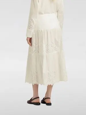 Momoni A-line Cotton Midi Skirt With Lace Inserts - Cream