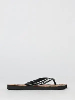 Versace Rubber Flip Flops With Printed Logo - Black