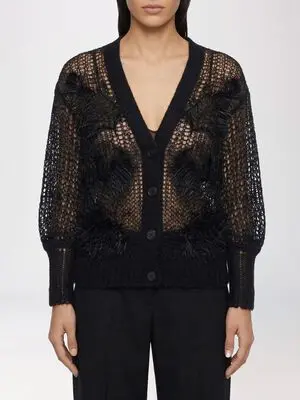 Attico Openwork Wool Blend Cardigan With Feathers