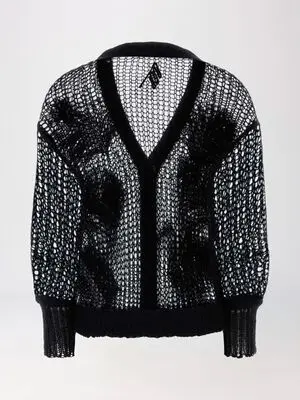 Attico Openwork Wool Blend Cardigan With Feathers