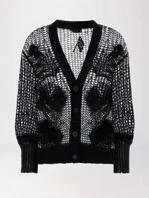 Attico Openwork Wool Blend Cardigan With Feathers