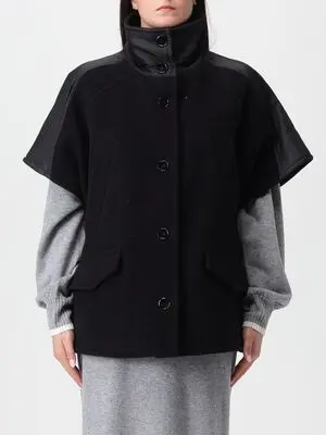 Pinko Wool Blend Coat With Leather Accents