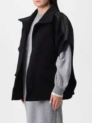 Pinko Wool Blend Coat With Leather Accents