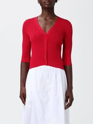 TWINSET Slim Fit Ribbed Cotton And Silk Cardigan - Red