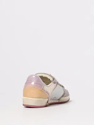 Philippe Model Pgal Bicolor Sneakers In Suede And Crackle Goat Leather - Pink
