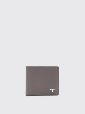 TOD'S T Timeless Grained Leather Wallet - Grey