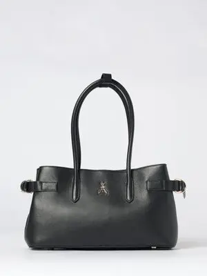 Patrizia Pepe Calfskin Leather Shoulder Bag With Fly Logo And Double Handle - Black