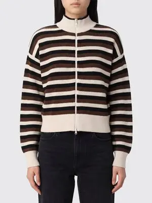 Brunello Cucinelli Striped Cotton Cardigan With A Turtleneck And Zip - Beige