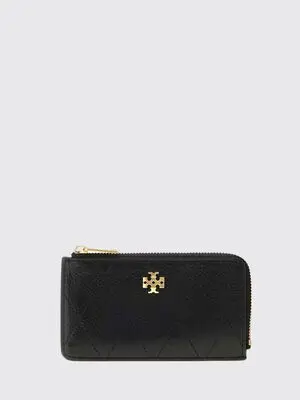 Tory Burch Quilted Leather Wallet With Gold Tone Logo - Black