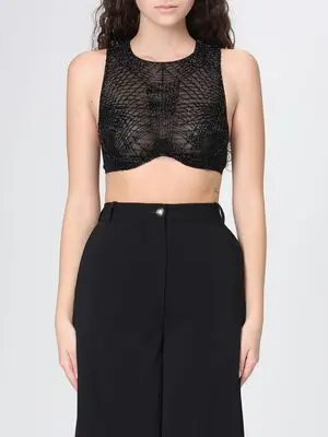 Elisabetta Franchi Beaded Tulle Crop Top - Black