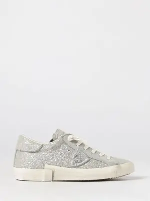 Philippe Model Low-top Sneakers In Leather And Fabric With Glitter And Embroidery - Silver