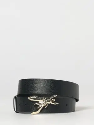 Patrizia Pepe Adjustable Grained Leather Belt With Fly Monogram Buckle - Black