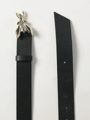 Patrizia Pepe Adjustable Grained Leather Belt With Fly Monogram Buckle