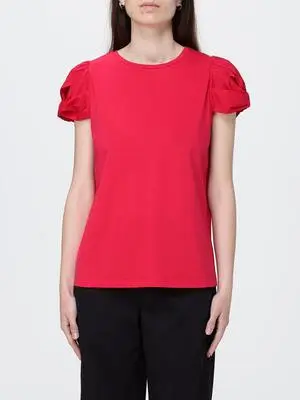 TWINSET Slim Fit Cotton Top With Puff Sleeves And Crew Neck - Red