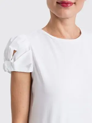 TWINSET Slim Fit Cotton Top With Puff Sleeves - White