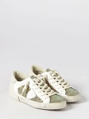 Philippe Model Low-top Sneakers In Calf Leather And Fabric With Glitter Inserts - Gold