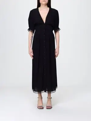 TWINSET Viscose Midi Sheath Dress With V-neck And Short Sleeves - Black
