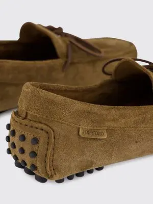 TOM FORD Classic Suede Driver Loafers With Embossed Logo And Pebble Sole