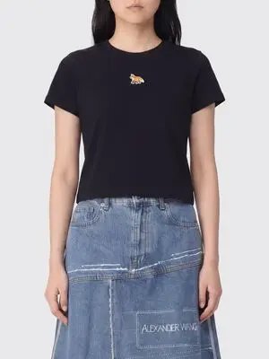 Maison Kitsuné Cotton Crop T-shirt With Logo - Black