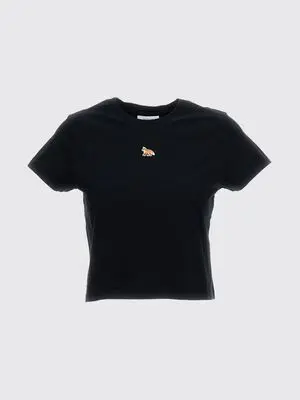 Maison Kitsuné Cotton Crop T-shirt With Logo - Black