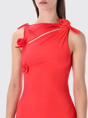 Coperni Asymmetrical Rose Embellished Gown - Red