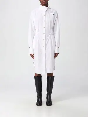 VIVIENNE WESTWOOD Midi Cotton Shirt Dress With Embroidered Orb Logo - White