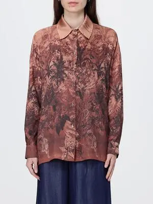 Liu Jo Satin Shirt With Abstract Print And French Collar - Leather