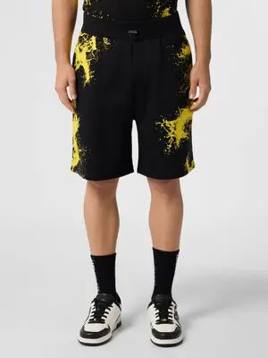 PLEIN SPORT Abstract Print Jogging Shorts In Jersey With High Waist - Black