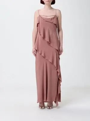 Patrizia Pepe Long Viscose Dress With Ruffles - Pink
