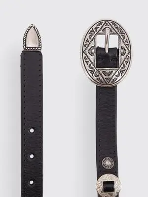GOLDEN GOOSE Leather Belt With Silver Tone Embellishments